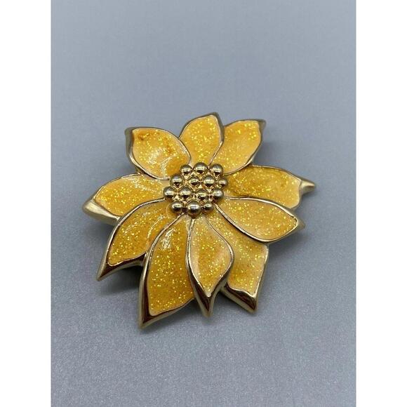 Avon | Jewelry | Vintage Avon Gold Tone Orange Sparkle Enamel Flower ...